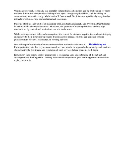 Mathematics T Coursework 2013 Answer Pdf Mathematics Science