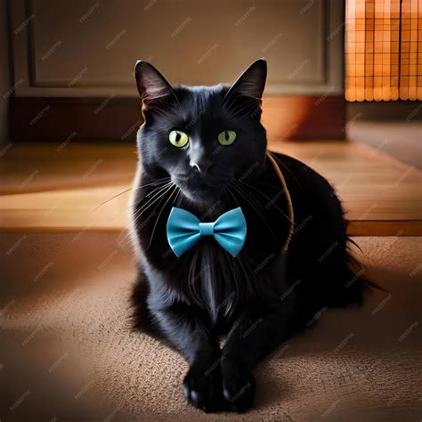Premium Ai Image Photo Front View Of Beautiful Black Cat With Bow Tie