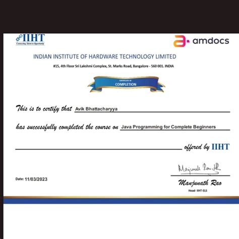 Avik Bhattacharyya On Linkedin Java Complete Course Certification