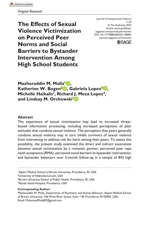 Pdf The Effects Of Sexual Violence Victimization On Perceived Peer