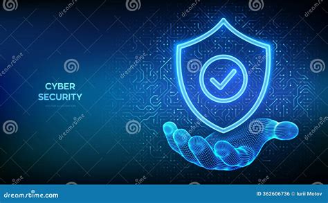 Cyber Protection Shield Icon On Server Room Background Information