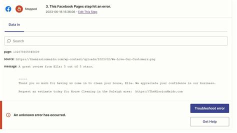 Facebook Pages Step Hit An Error An Unknown Error Has Occurred