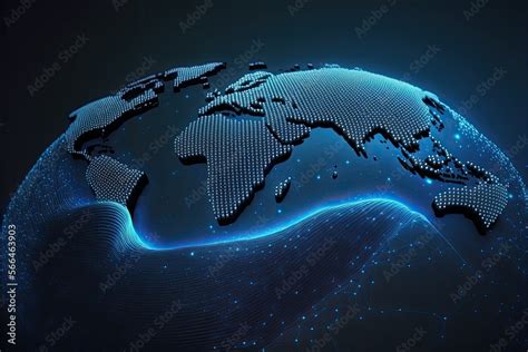 Futuristic Big Data Visualization Wave Connecting Neural Network And Moving On Earth Generative