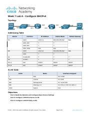 Week 7 Lab A Configure DHCPv4 4 Docx Week 7 Lab A Configure DHCPv4 Topology G0 0 G0 1 G0