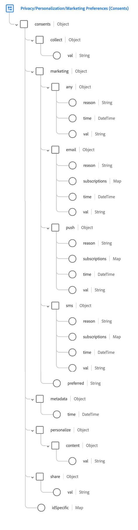 consents and preferences schema field group adobe experience platform