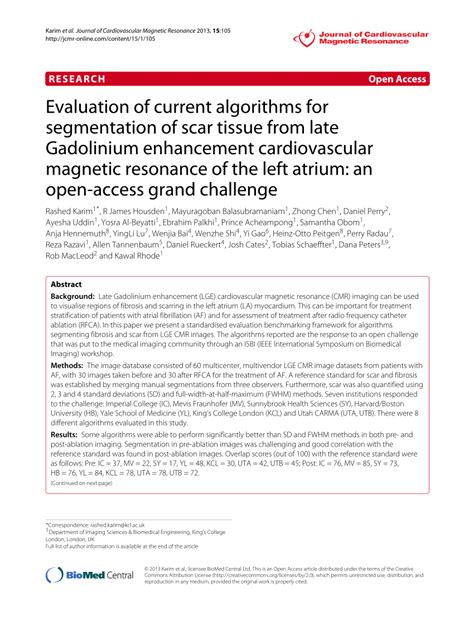 pdf evaluation of current algorithms for segmentation of scar tissue