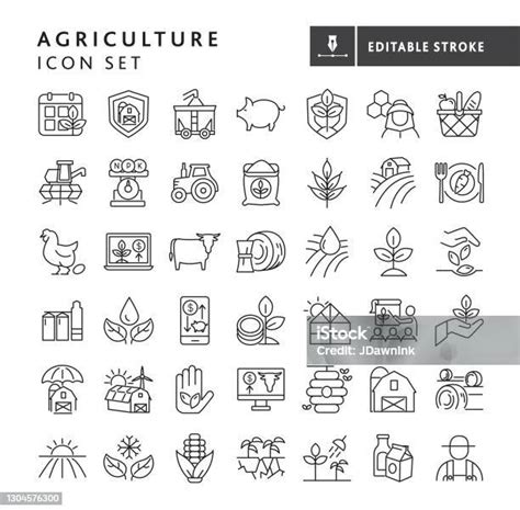 현대 농장 및 농업 아이콘 개념 얇은 라인 스타일 편집 스트로크 아이콘에 대한 스톡 벡터 아트 및 기타 이미지 아이콘 농업