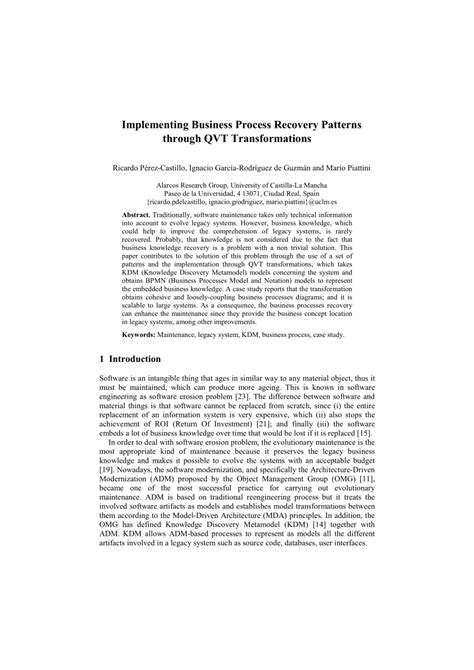 pdf implementing business process recovery patterns through qvt
