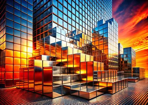 Futuristic Cityscape Dynamic Metallic Wave Structures Intertwined With Orange Peaks And