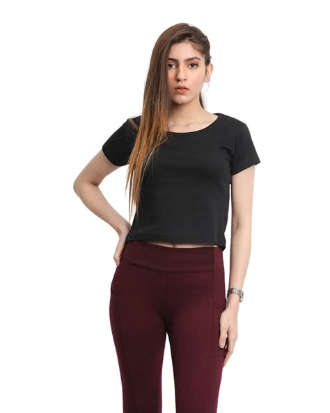Womens Cotton Crop T Shirt Black T Shirt For Women Be Simple