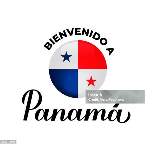 흰색 배경에 고립 된 국기와 스페인어로 파나마 문자에 오신 것을 환영합니다 타이포그래피 포스터 엽서 배너 전단지 스티커 티셔츠 등을 위한 벡터 템플릿 T 셔츠에 대한 스톡