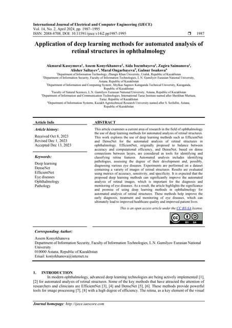 Application Of Deep Learning Methods For Automated Analysis Of Retinal Structures In