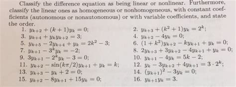 Solved Classify The Difference Equation As Being Linear Or Chegg