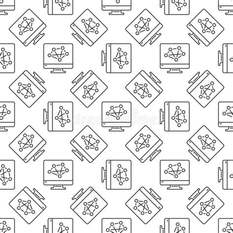 Computer Screen With Neural Network Vector Line Seamless Pattern Stock Illustration