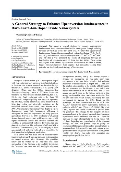 Pdf A General Strategy To Enhance Upconversion Luminescence In Rare