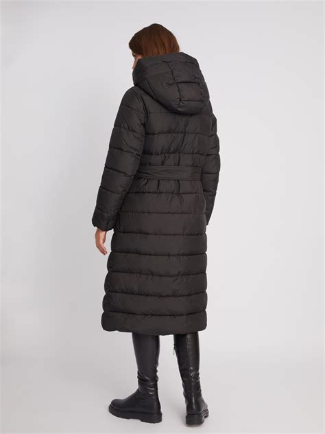 Тёплая длинная куртка пальто с капюшоном и поясом 022425212154 цвет