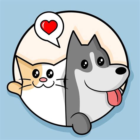 고양이와 개 마스코트 로고 벡터 일러스트 프리미엄 벡터