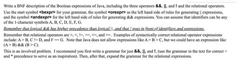 Solved Write A Bnf Description Of The Boolean Expressio