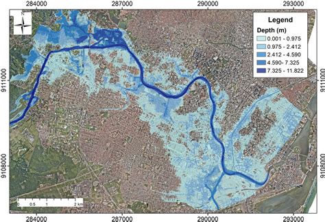 simulated flood extent for the 2011 event for the scenario of the