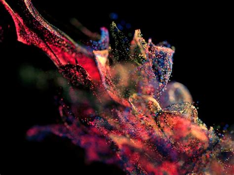 블랙에 붉은 색의 작은 공 입자를 기반으로 부분 연기 구름 구조와 3d 추상 미술 프리미엄 사진