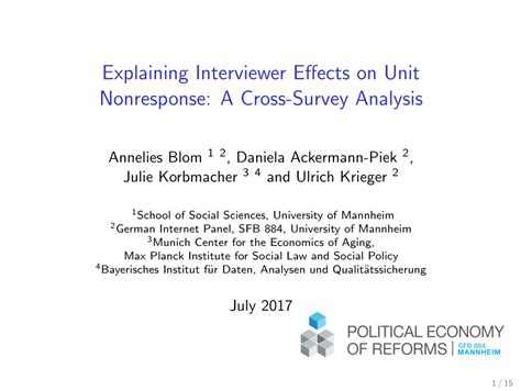 Pdf Explaining Interviewer Effects On Unit Nonresponse A Cross Survey Analysis