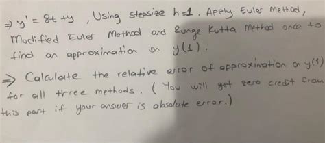 solved ⇒y′ 8t y using stepsize h 1 apply euler method