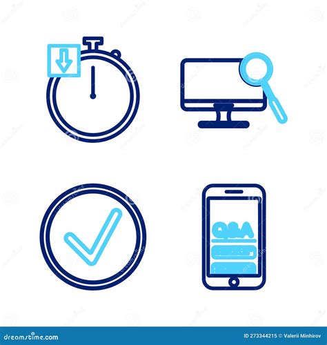 Set Line Mobile Question And Exclamation Check Mark In Circle Computer Monitor Diagnostics And