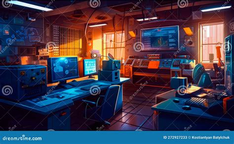 Computer Room With Lot Of Monitors Generative Ai Stock Image Image