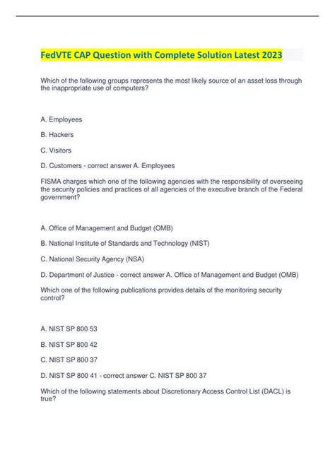 FedVTE CAP Question With Complete Solution Latest 2023 FedVTE Stuvia US