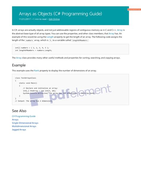 Arrays As Objects C Programming Guide Example Pdf Array Data Structure Parameter