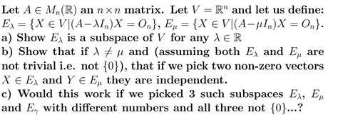 Solved Let A E Mn R An Nxn Matrix Let V R And Chegg Com
