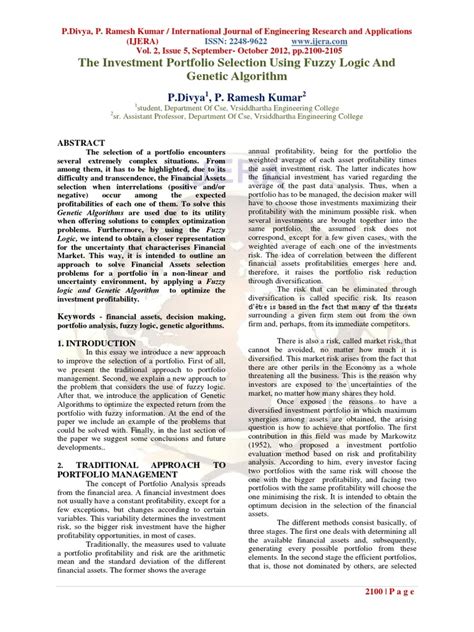 the investment portfolio selection using fuzzy logic and pdf pdf