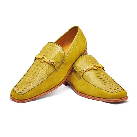 Mauri 4800 Gold Genuine Ostrich Legsuedecalf Loafers Suit Essence