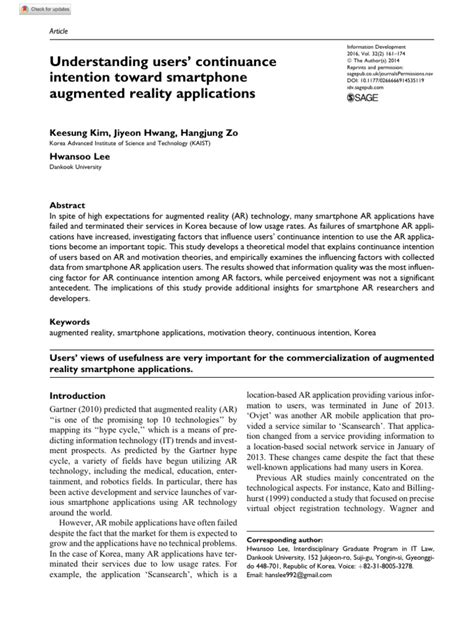 Kim Et Al 2014 Understanding Users Continuance Intention Toward Smartphone Augmented Reality