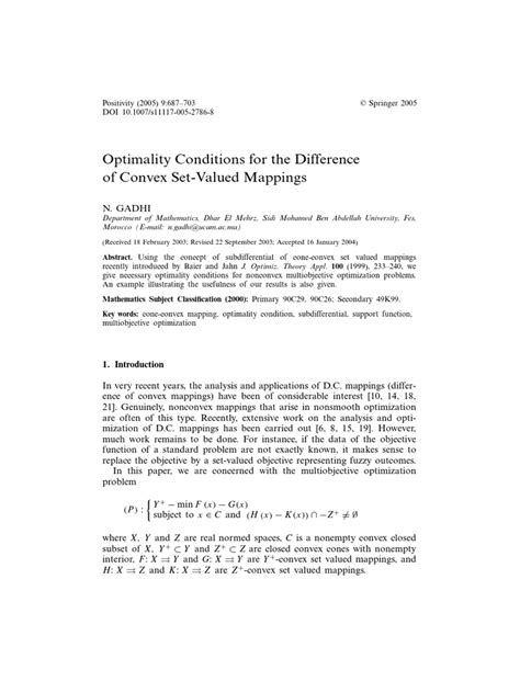 Gadhi 2005 Optimality Conditions For The Difference Of Convex Set
