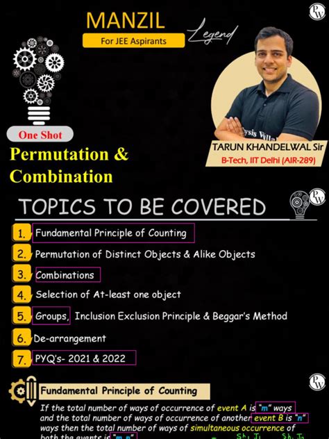 Permutation And Combination Class Notes Manzil Legends Jee Pdf