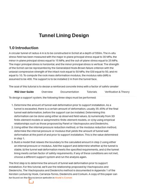 Rs2 Tutorials Tunnel Lining Design Pdf Deformation Engineering
