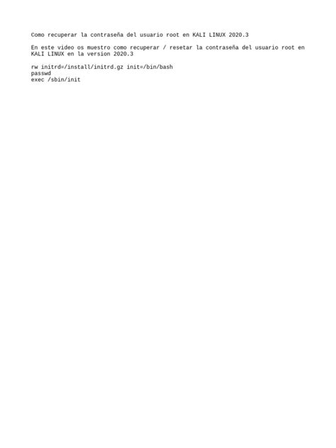 Recuperar Contraseña Kali Linux Pdf