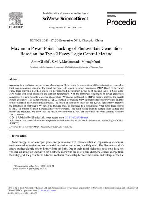 Pdf Maximum Power Point Tracking Of Photovoltaic Generation Based On The Type 2 Fuzzy Logic