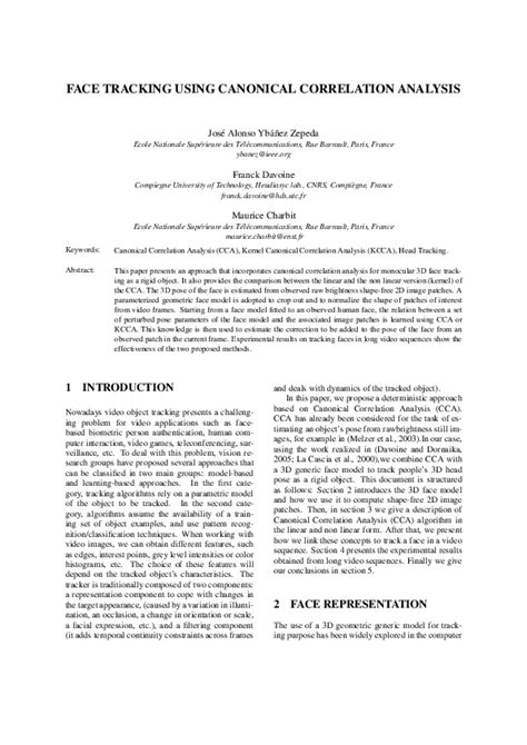 Pdf Face Tracking Using Canonical Correlation Analysis
