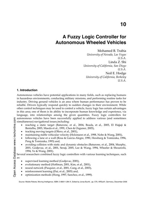 Pdf A Fuzzy Logic Controller For Autonomous Wheeled Vehicles