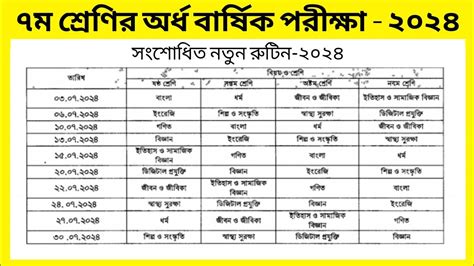 Class 7 Half Yearly Exam Routine 2024 Routine 2024 ৭ম শ্রেণির সংশোধিত পরীক্ষার রুটিন ২০২৪ Class 7 Half Yearly Exam Routine 2024 Routine 2024 ৭ম শ্রেণির সংশোধিত পরীক্ষার রুটিন ২০২৪