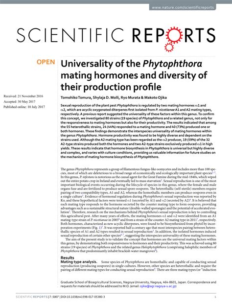 PDF Universality Of The Phytophthora Mating Hormones And Diversity Of Their Production Profile