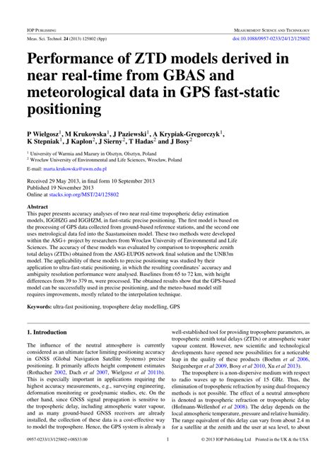 Pdf Performance Of Ztd Models Derived In Near Real Time From Gbas And