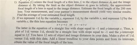 I Focal Length Object At Infinity Image Distance D