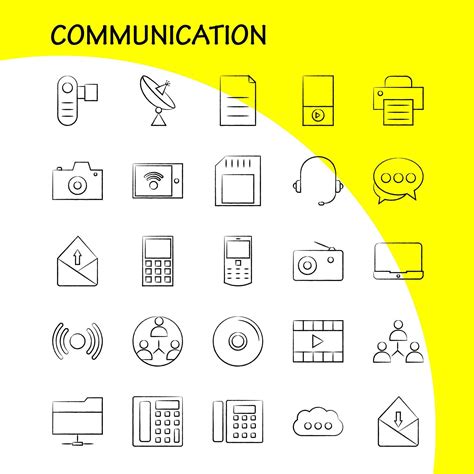 Communication Hand Drawn Icons Set For Infographics Mobile Uxui Kit And Print Design Include