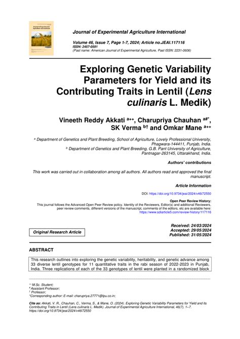 Pdf Exploring Genetic Variability Parameters For Yield And Its