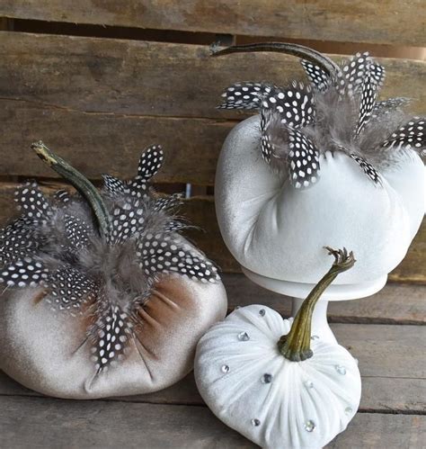 Handmade Cream Velvet Pumpkin Feather Accent And Real Stem Etsy Fall Decor With Feathers