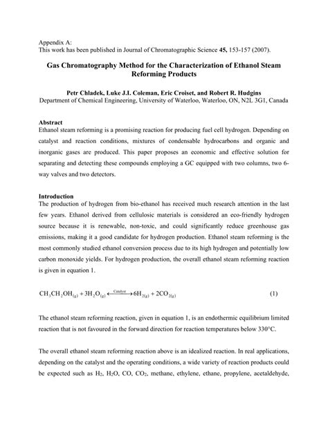Pdf Gas Chromatography Method For The Characterization Of Ethanol