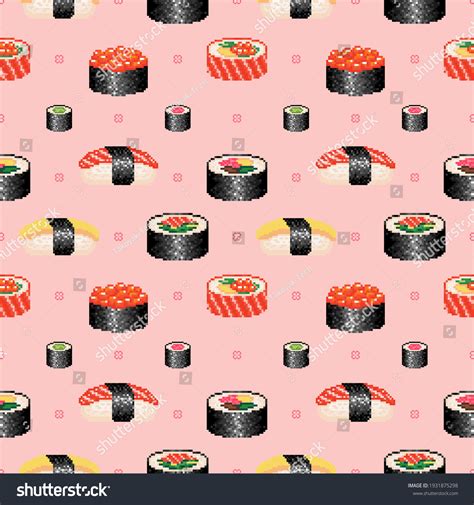 Pixel Art Sushi Seamless Pattern Pixel Stock Vector Royalty Free